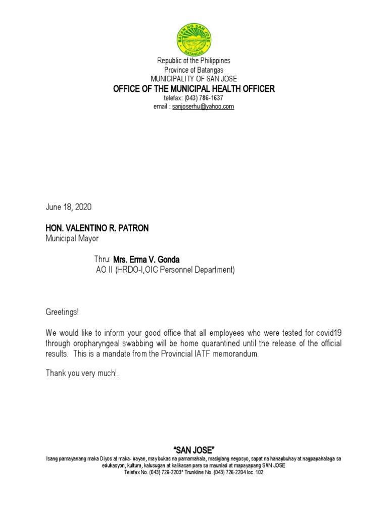 Letter of Quarantine of Employees | PDF | Business