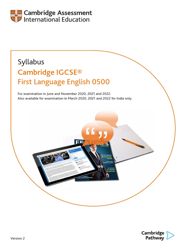Syllabus: Cambridge IGCSE® First Language English 0500 | PDF