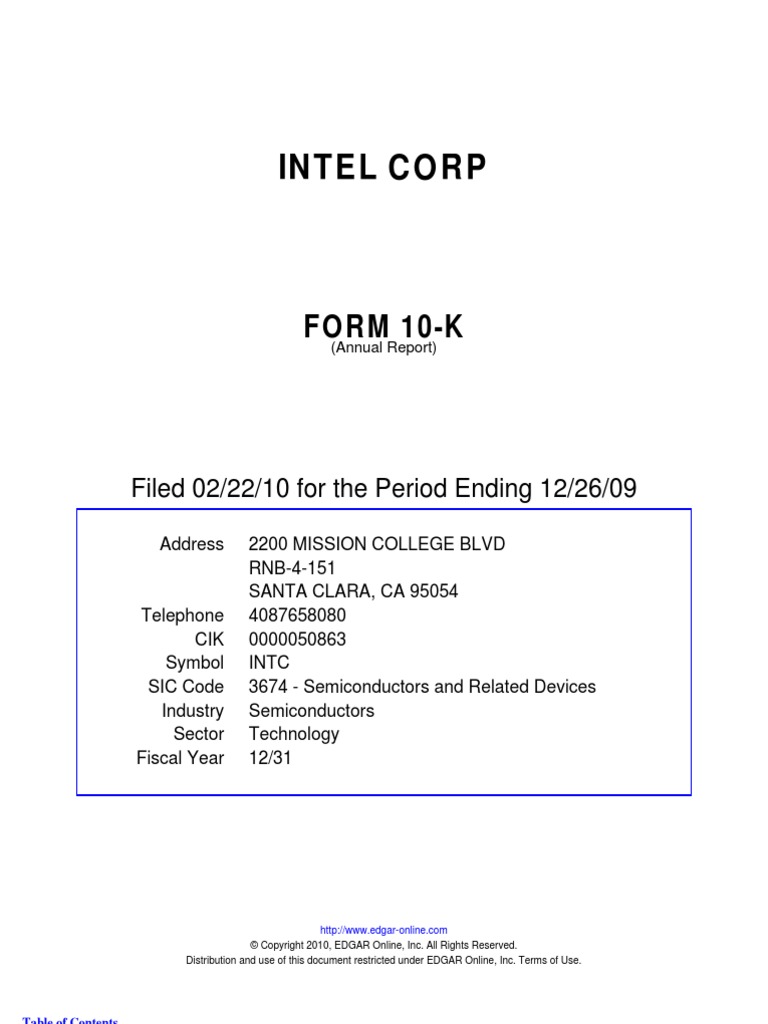Intel Corp: FORM 10-K | Download Free PDF | Intel | Multi Core Processor