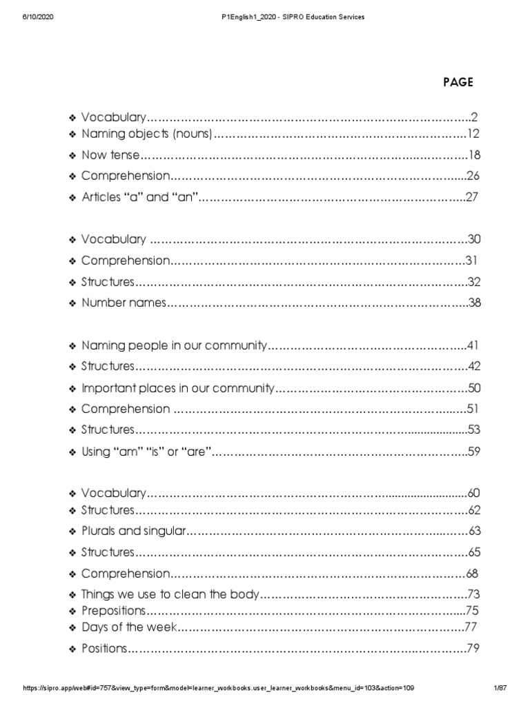 P1English1 - 2020 - SIPRO Education Services PDF | PDF | Morphology ...
