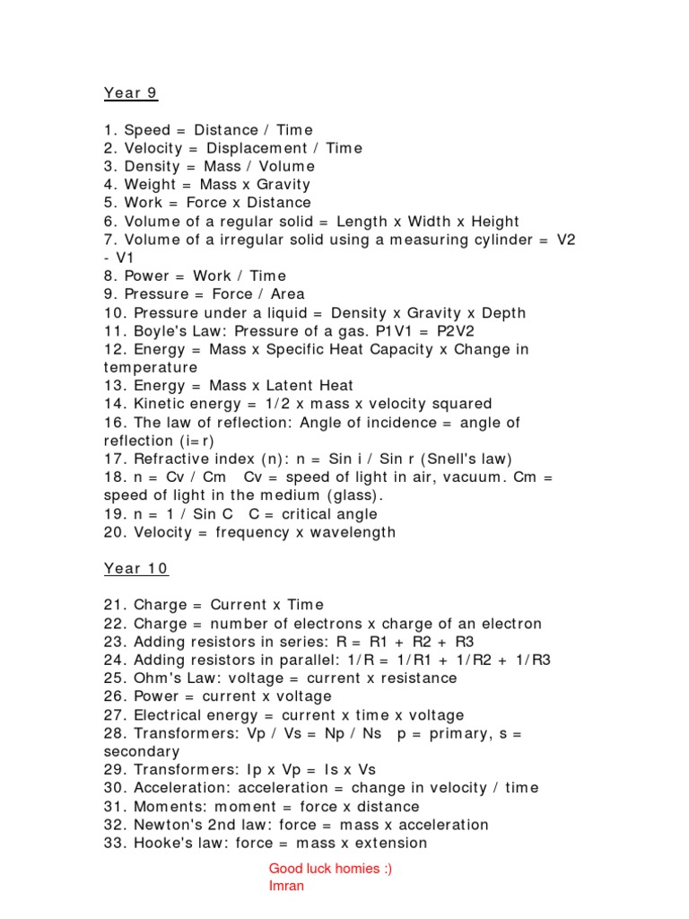 High School Physics Formulas Guide | PDF | Teaching Methods & Materials ...