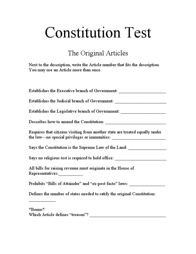Constitution Test Part 1 Articles | PDF | Law