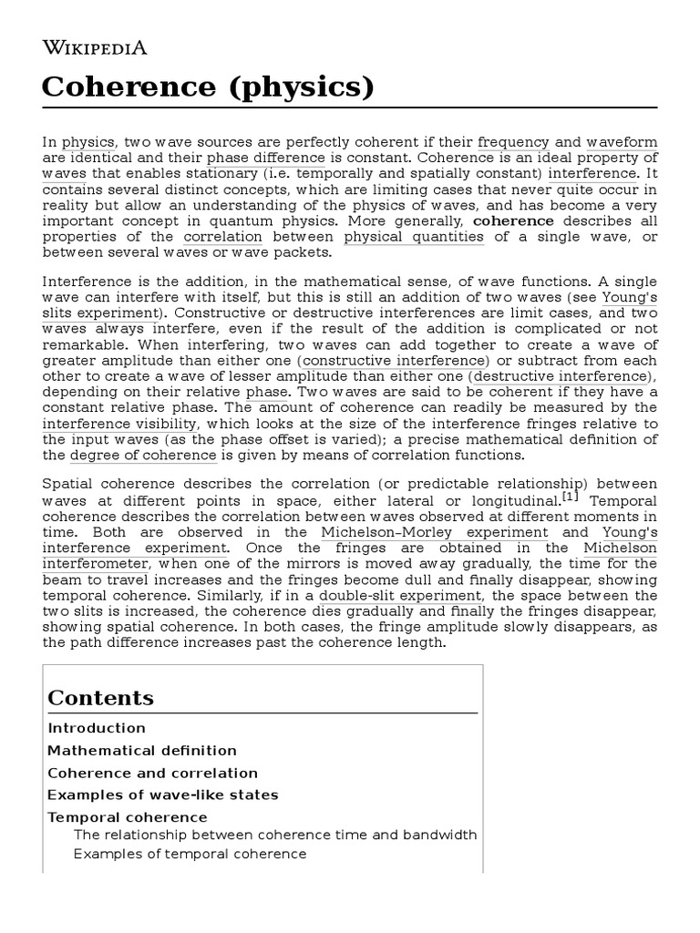 Coherence (Physics) | PDF | Coherence (Physics) | Waves