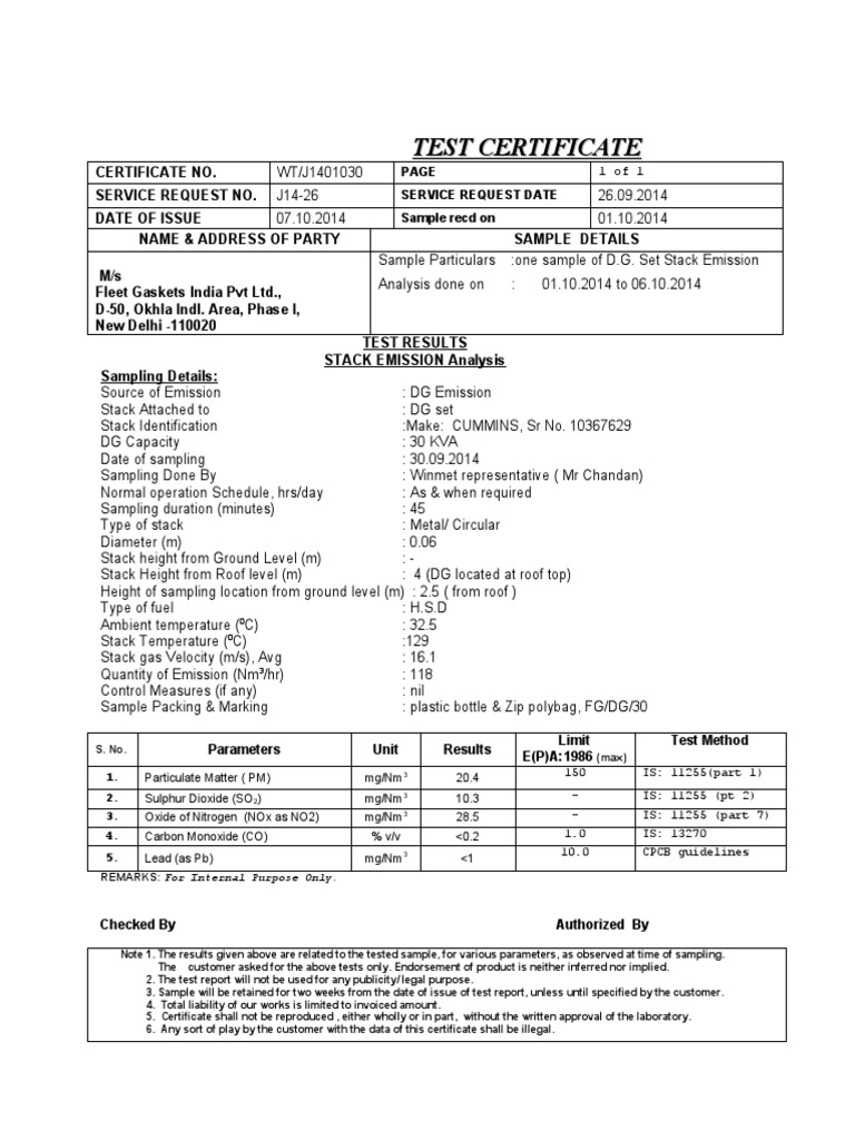 Test Certificate | PDF | Chemical Substances | Chemistry