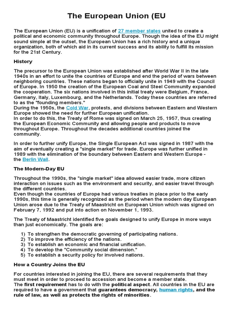 The EU: A History of Unification and Its Modern Structure | PDF ...