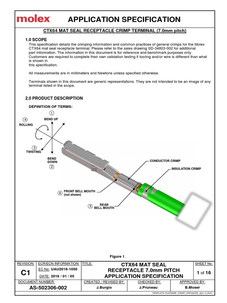 Application Specification: Ctx64 Mat Seal Receptacle Crimp Terminal (7 ...