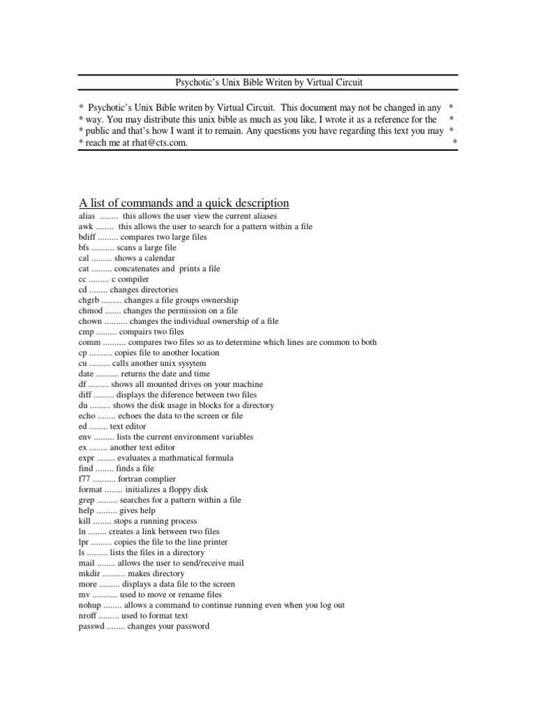A List Of Commands And A Quick Description Pdf Command Line Interface Computer File