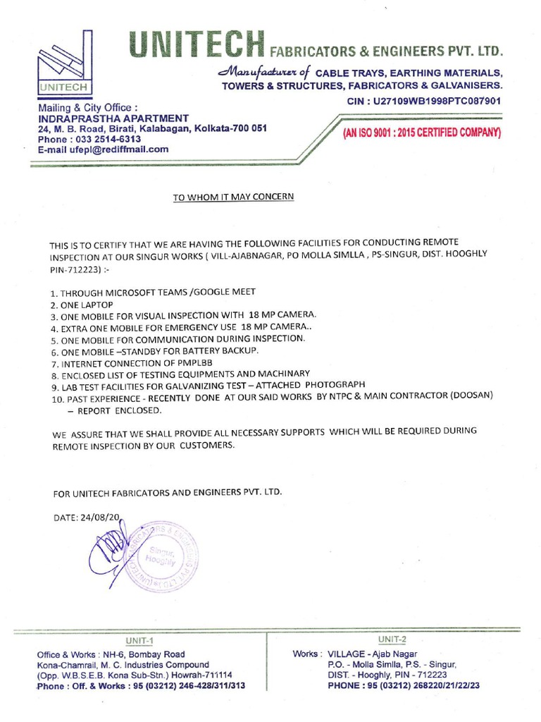 Letter From Unitech On Available Digital Facility | PDF