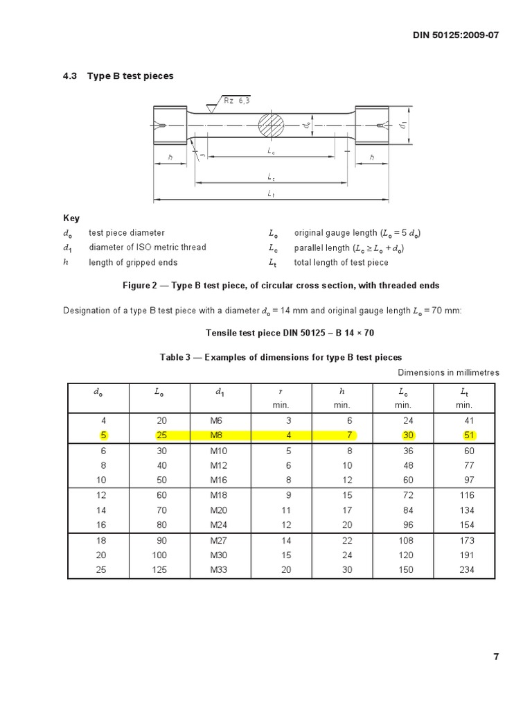 DIN 50125:2009-07 Type B Test Pieces | PDF