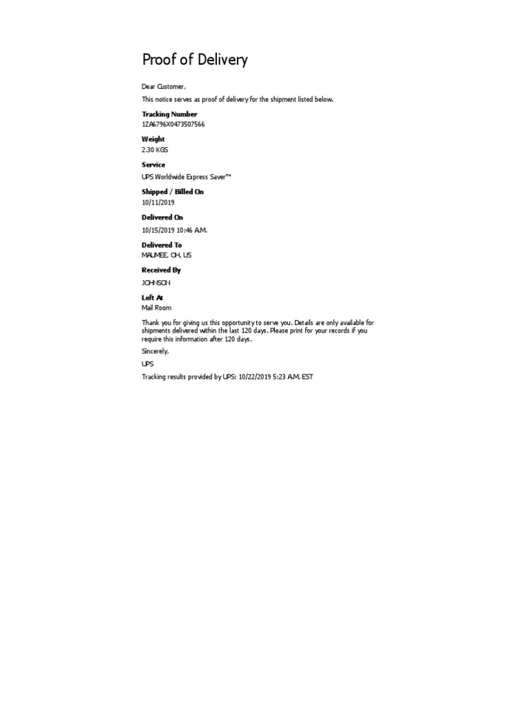 UPS Proof of Delivery Notice | PDF | Law