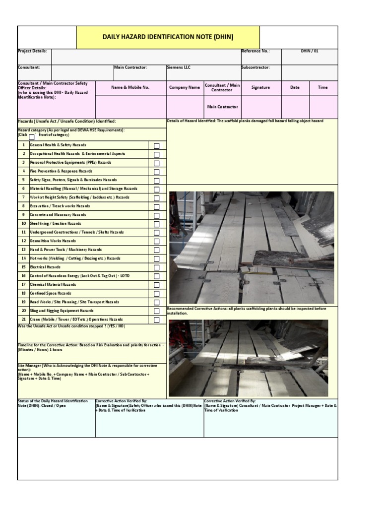Daily Hazard Identification Report | PDF | Hazards | Occupational ...