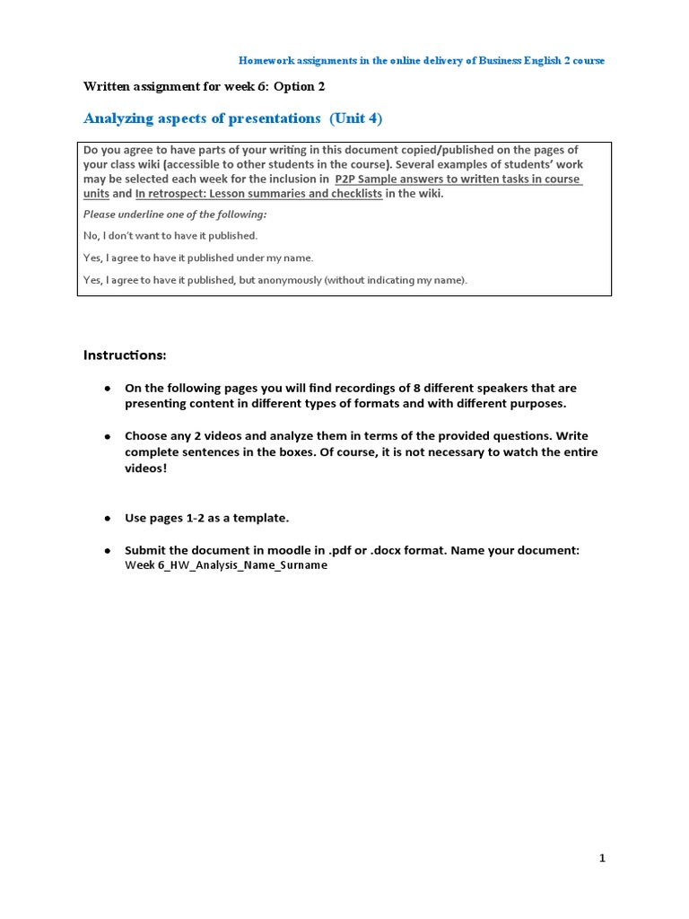 Business English 2: Week 6 Assignment Analysis | PDF | Lecture | Concept
