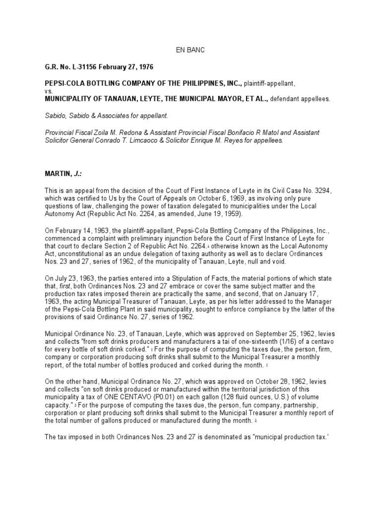 Pepsi Cola Bottling | PDF | Due Process Clause | Taxpayer