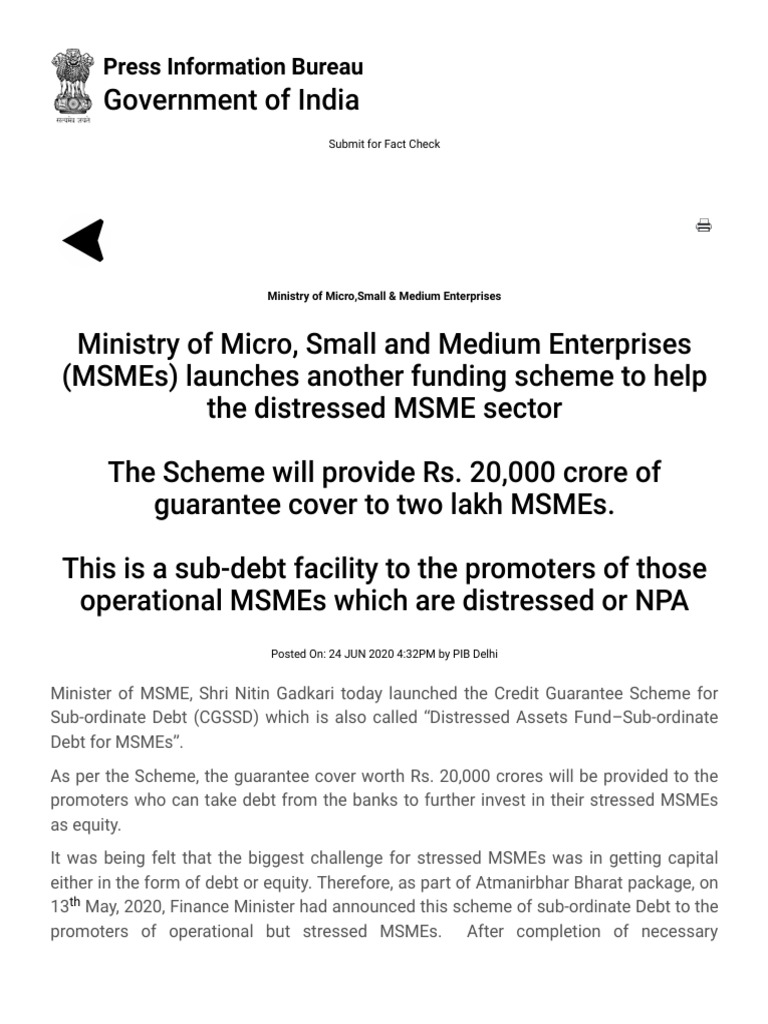MSME Launches Another Funding Scheme To Help The Distressed MSME Sector ...
