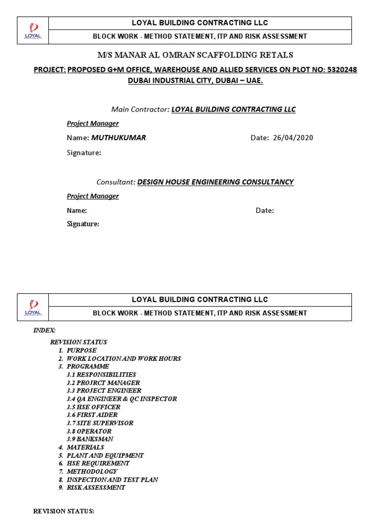 Block Work MS (Sample) | PDF | Personal Protective Equipment | Risk ...