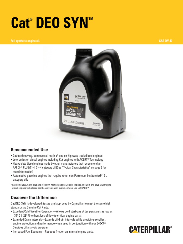 Cat DEO SYN Performance 5W-40 | PDF | Chemistry | Materials