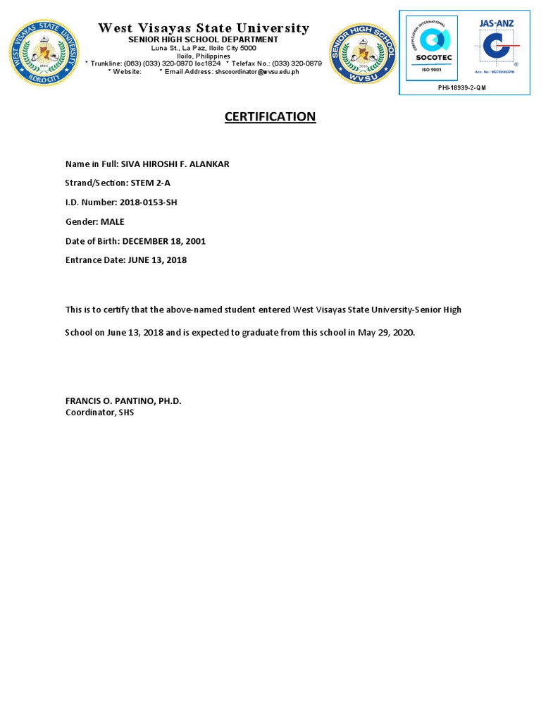 Certificate of Candidacy For Graduation STEM 2 A | PDF | Doctoral Degrees | Academic Degree