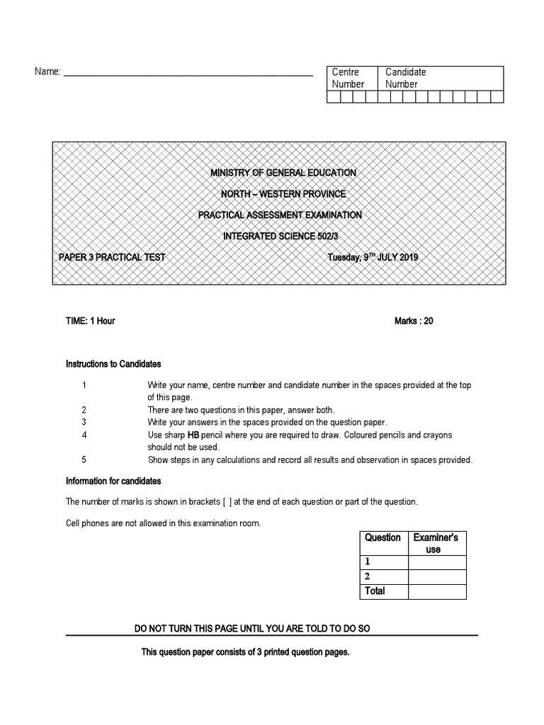 Name: - Centre Number Candidate Number | PDF | Solution | Test (Assessment)