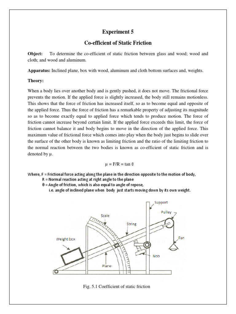 Coefficient of Static Friction Experiment | PDF | Friction | Force