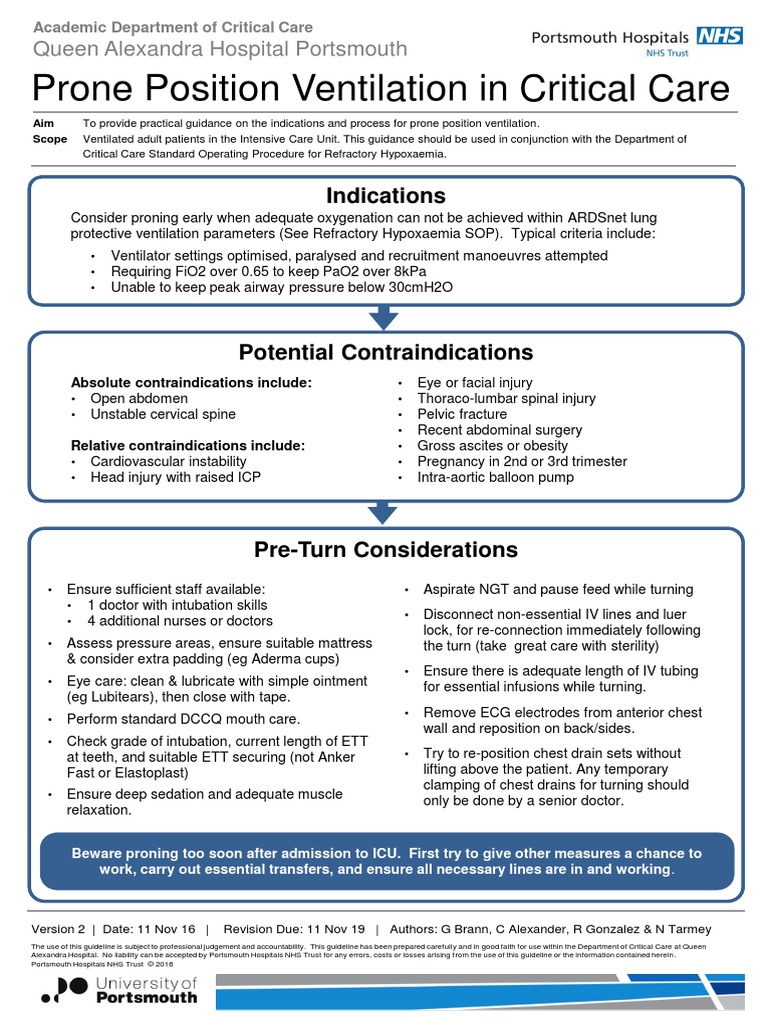 Prone Position Ventilation in Critical Care: Indications | PDF ...