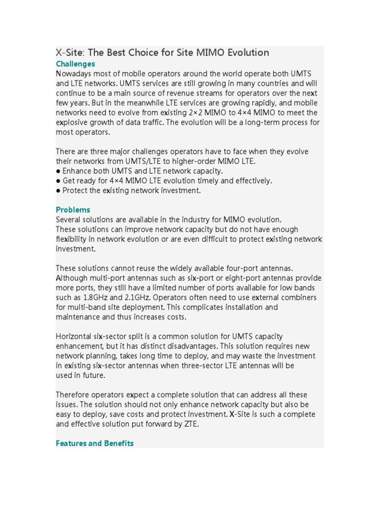 X-Site The Best Choice For Site MIMO Evolution | PDF | Lte ...