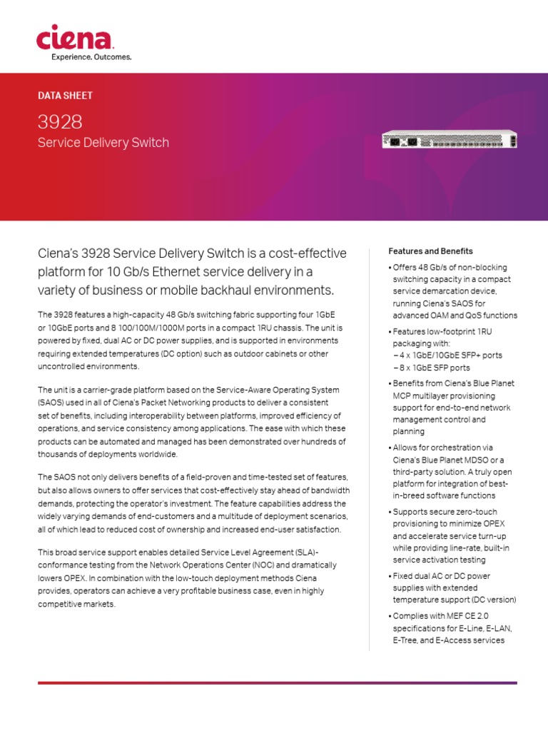 Ciena 3928 Service Delivery Switch Data Sheet | PDF | Multiprotocol Label Switching | Networking