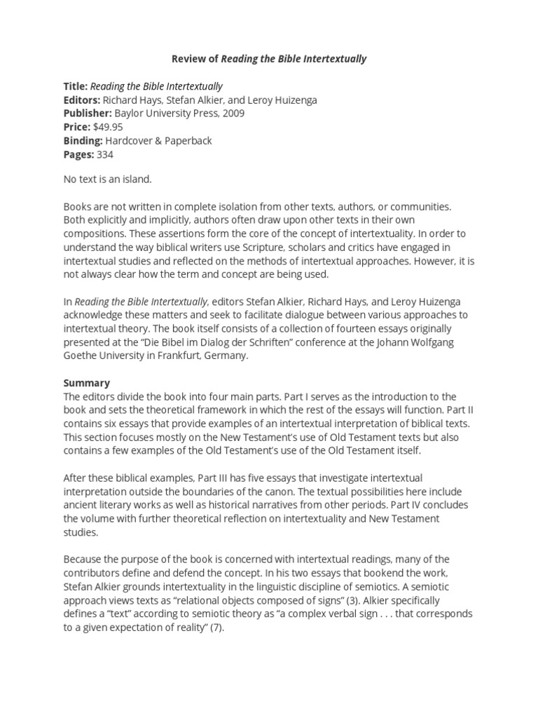 Review of Reading The Bible Intertextual PDF | PDF | Intertextuality ...