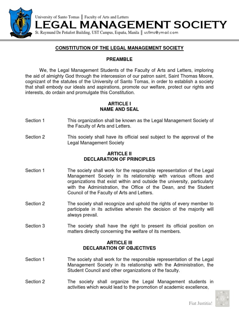 Constitution of The Legal Management Society Preamble | PDF ...