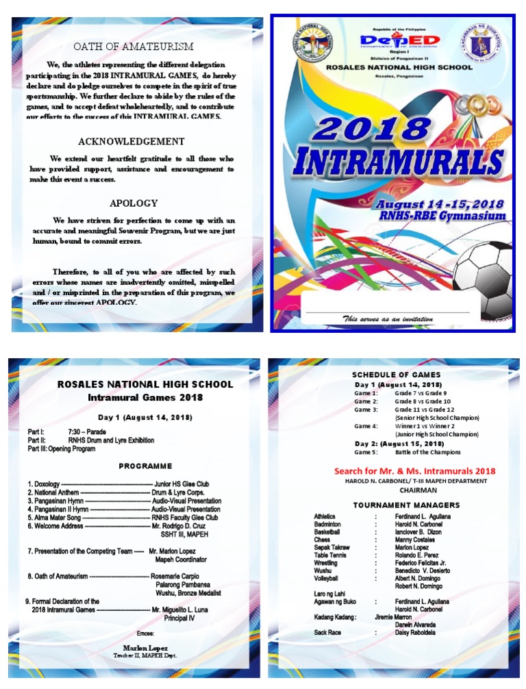 Intrams Program 2018. | PDF | Summer Sports | Olympic Sports
