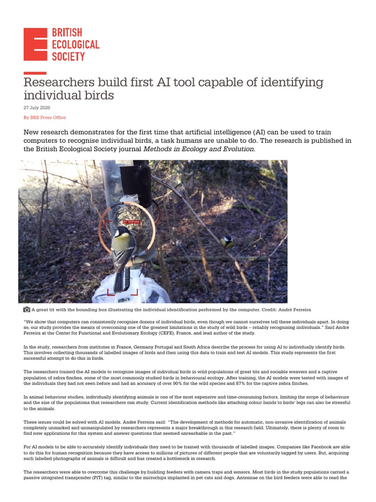 Researchers Build First AI Tool Capable of Identifying Individual Birds ...