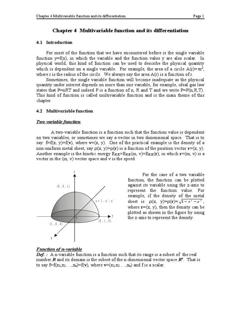Chapter 4 Multivariable Function and Its Differentiation | PDF ...