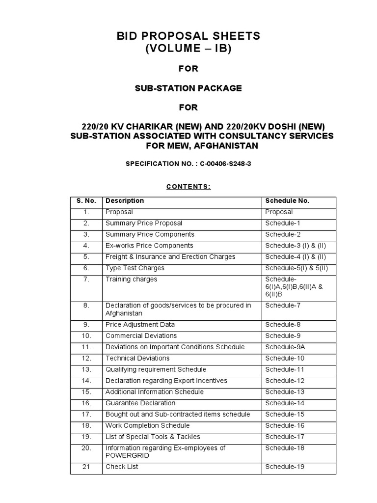 Bid Proposal Sheets (Volume - Ib) | PDF