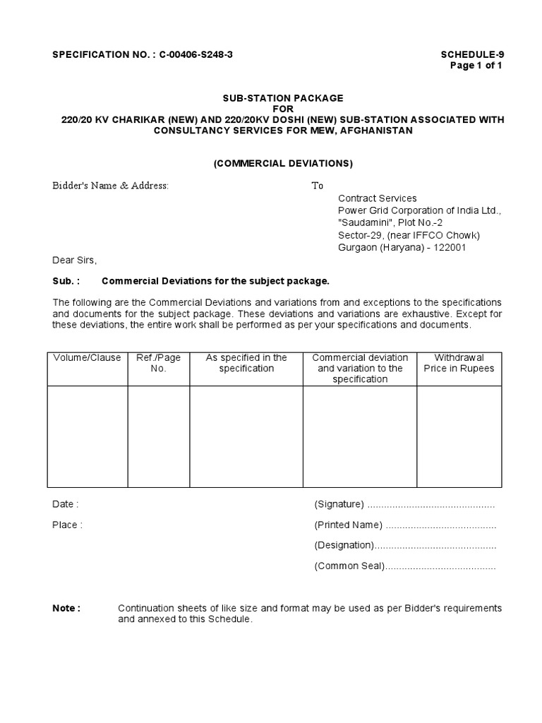 Bidder'S Name & Address: To | PDF | Specification (Technical Standard ...