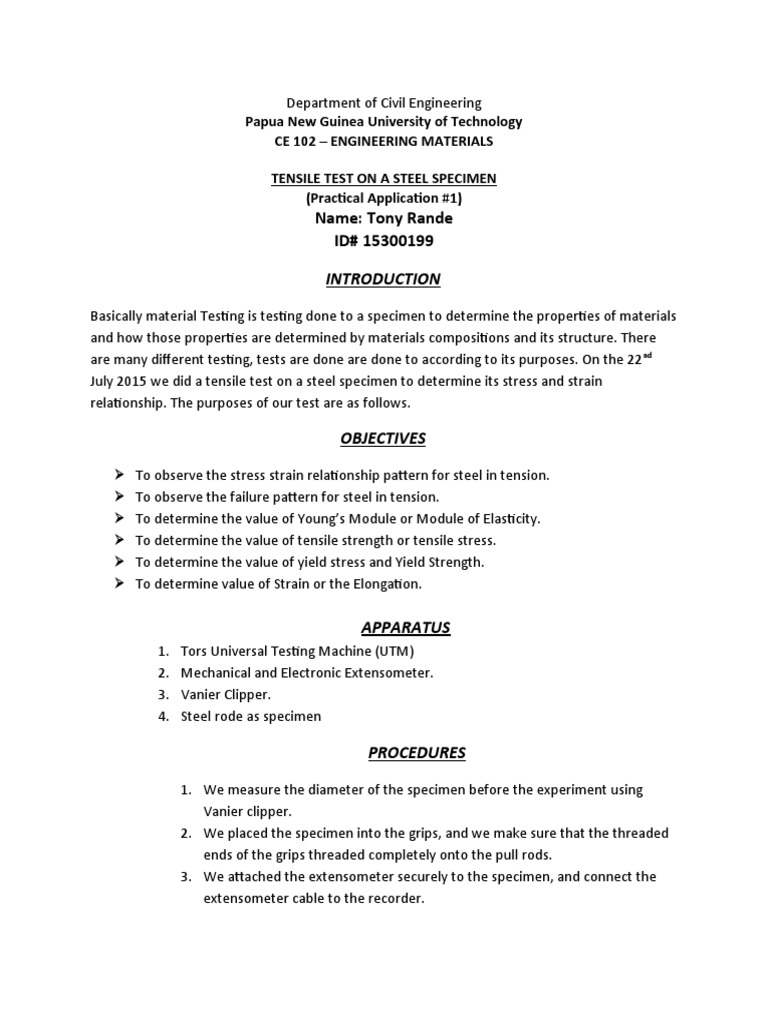 Ce102 Test Report Prestentation | PDF | Deformation (Engineering ...