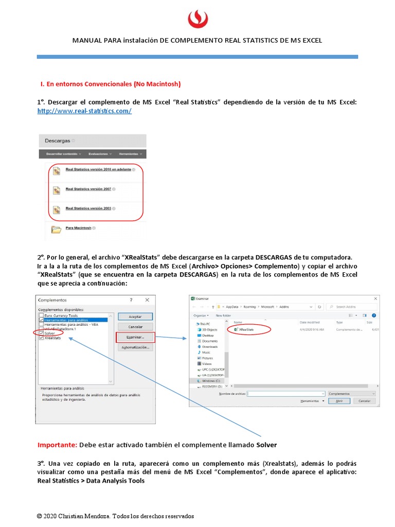 Manual De Ms Excel Instalación De Complemento Real Statistics Pdf