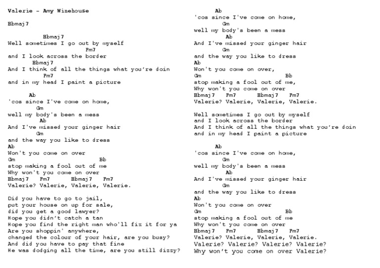 Valerie Chords Guitar