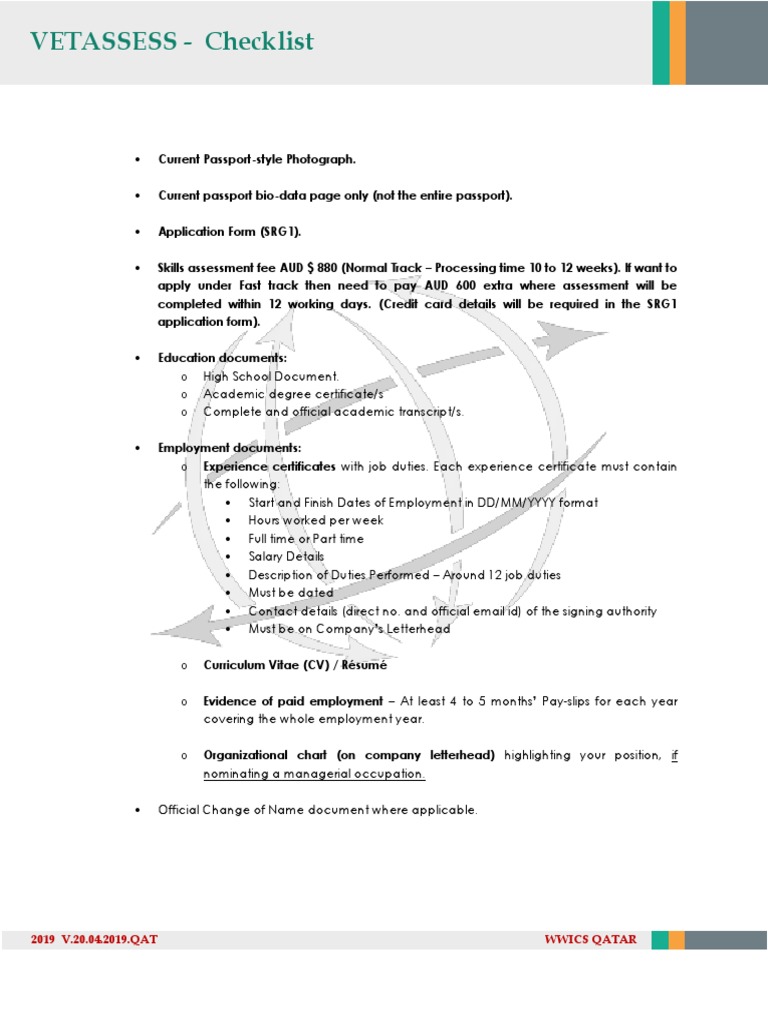 VETASSESS Checklist | PDF | Résumé | Labour