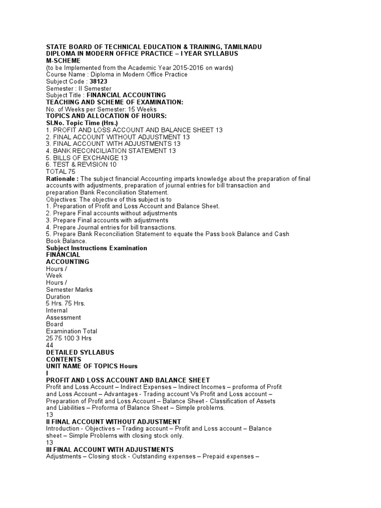 Financial Accounting Syllabus | PDF | Financial Accounting | Income ...