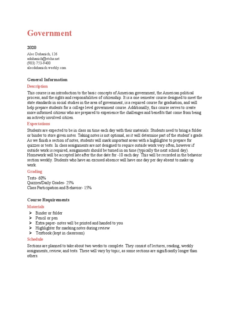 Government Syllabus | PDF