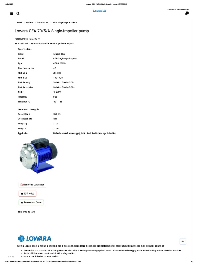 Lowara CEA 70 - 5 - A Single-Impeller Pump (107330010) | PDF | Pump | Water Supply