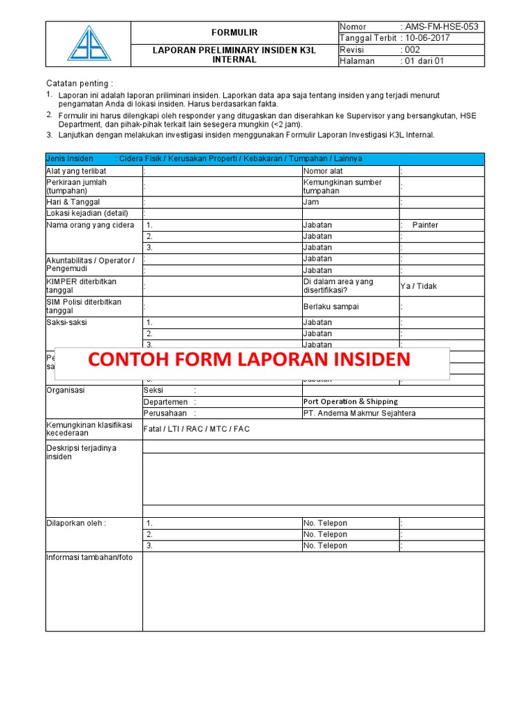 Form Laporan Insiden As | PDF