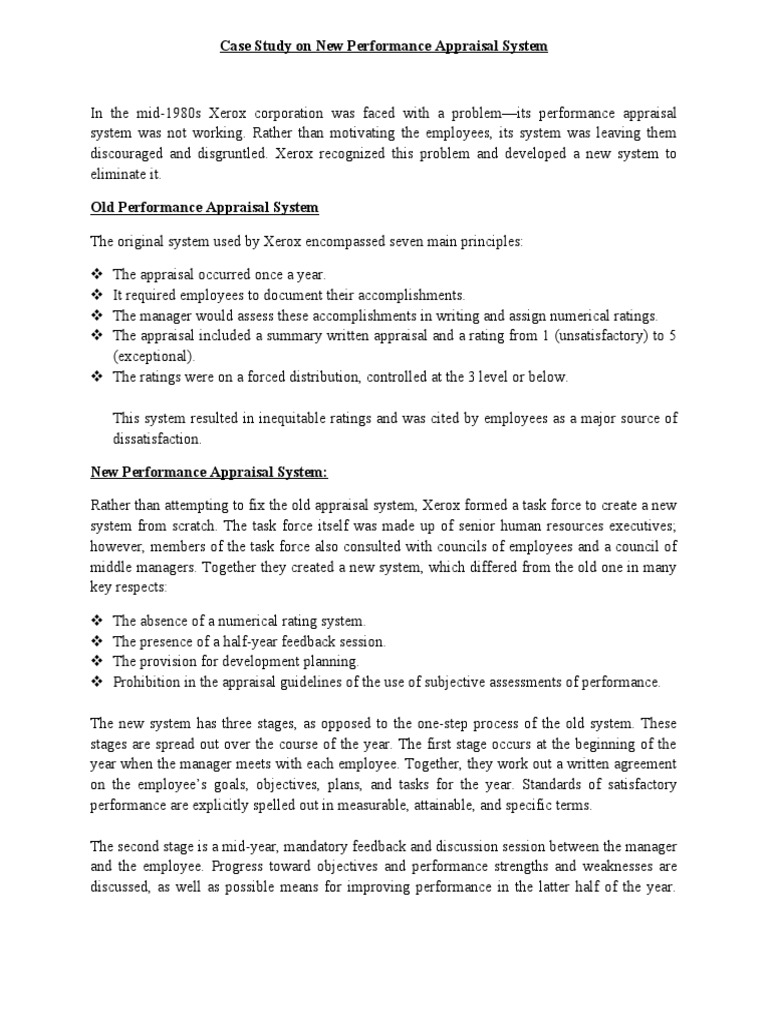 Case Study On Performance Appraisal System Pdf Performance