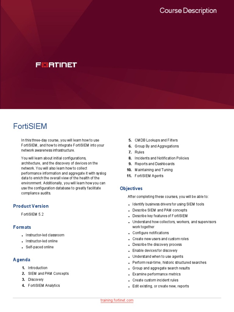 FortiSIEM 5.2 Course Description-Online | PDF | Firewall (Computing) | Computer Network