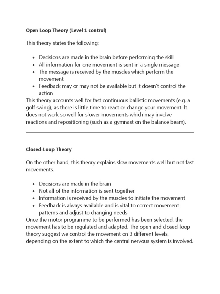 Open Loop Theory (Level 1 Control) | PDF