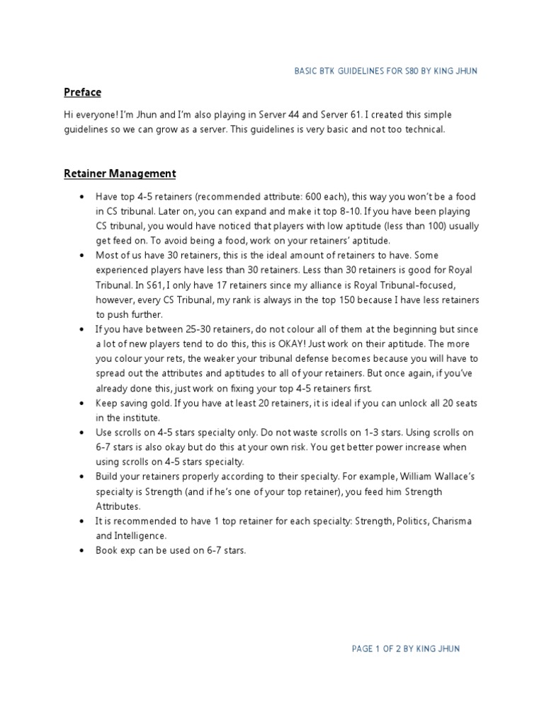 Basic BTK Guidelines For S80 by King Jhun | PDF | Business