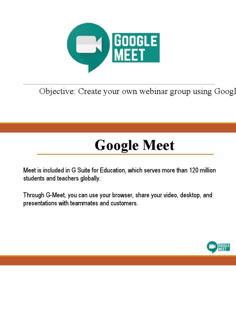 Objective: Create Your Own Webinar Group Using Google Meet | PDF