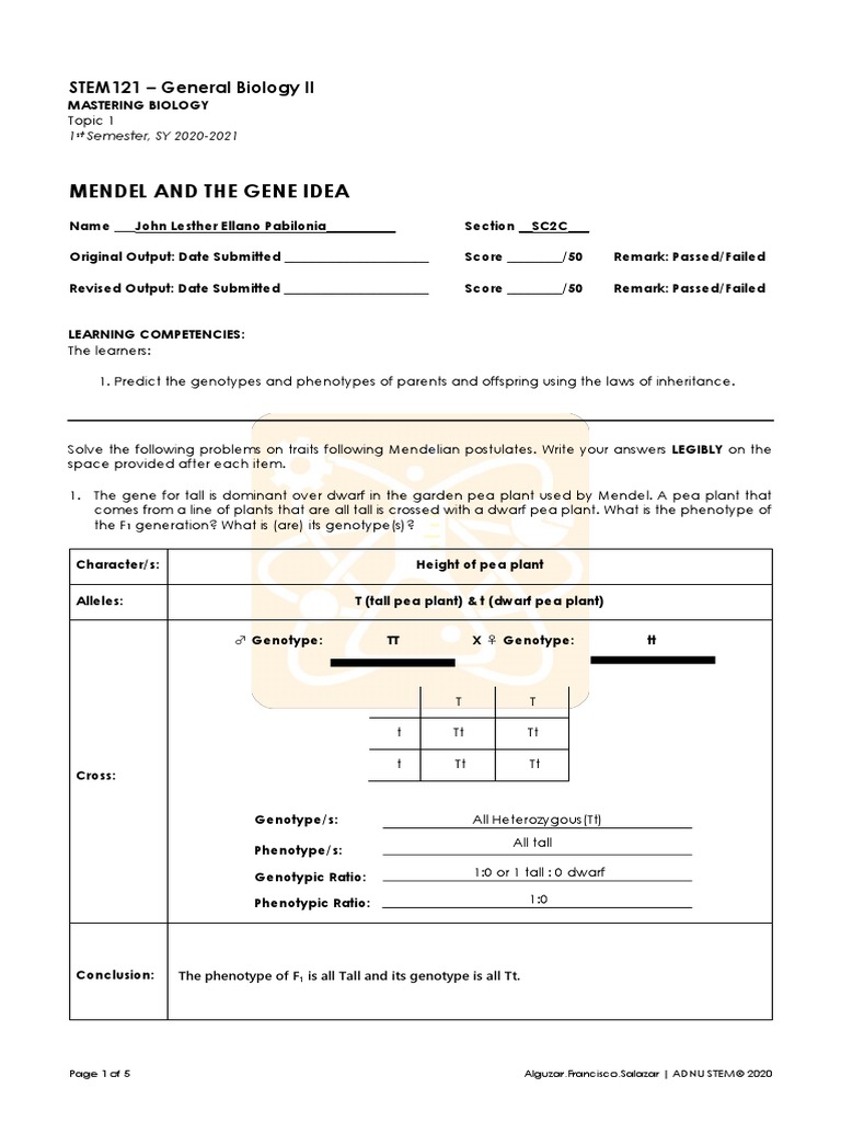 Mendel and The Gene Idea: STEM121 - General Biology II | PDF | Genotype ...