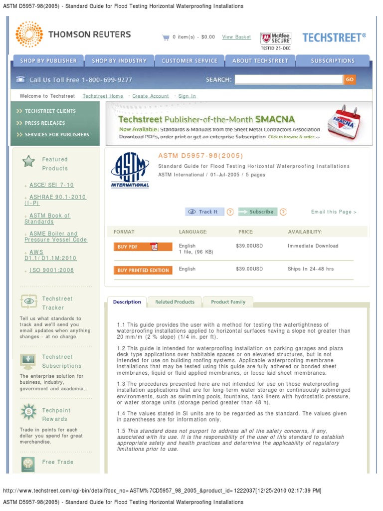 ASTM D5957-98 (2005) - Standard Guide For Flood Testing Horizontal ...