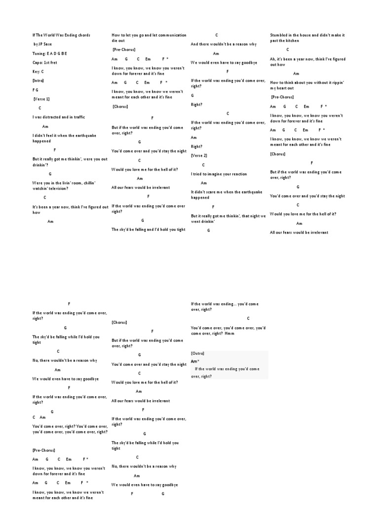 If The World Was Ending Chords | PDF | Song Structure | Elements Of Music