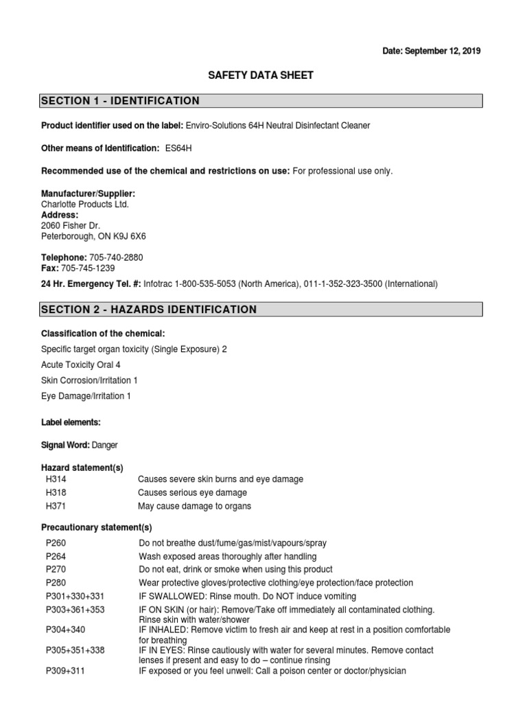 Safety Sheet Enviro Solutions Es-64 PDF | PDF | Firefighting | Pesticide